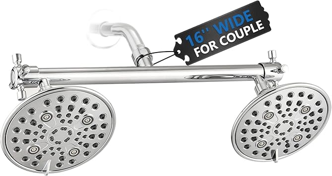 Proox Double Shower Head with Built-in Valve, High Pressure 6 Setting Dual Shower Head Design ...
