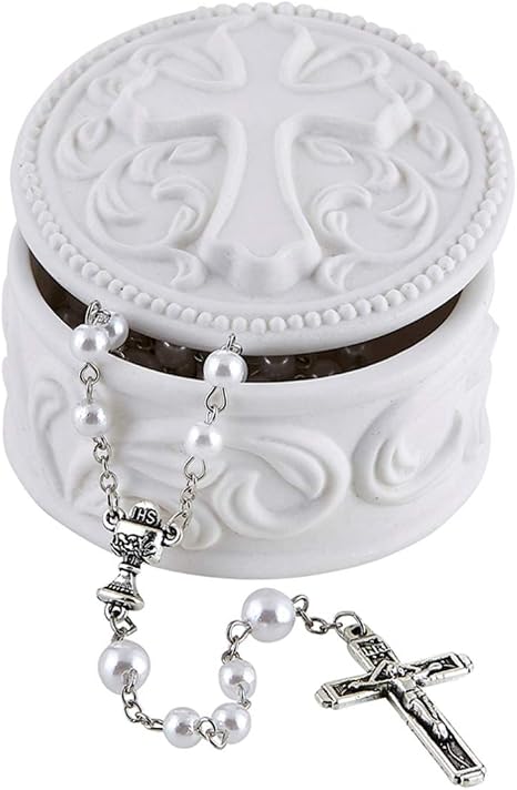 Amazon.com: White Porcelain Cross Rosary Jewelry Box, 2 3/4 Inch ...