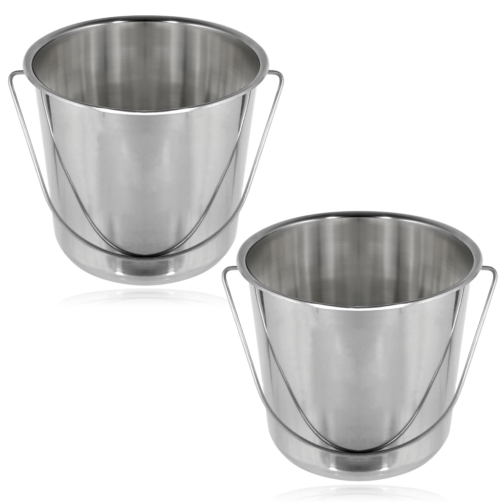 SPARES2GO 12 Litre Stainless Steel Handled Pail Bucket (Silver, Set of ...