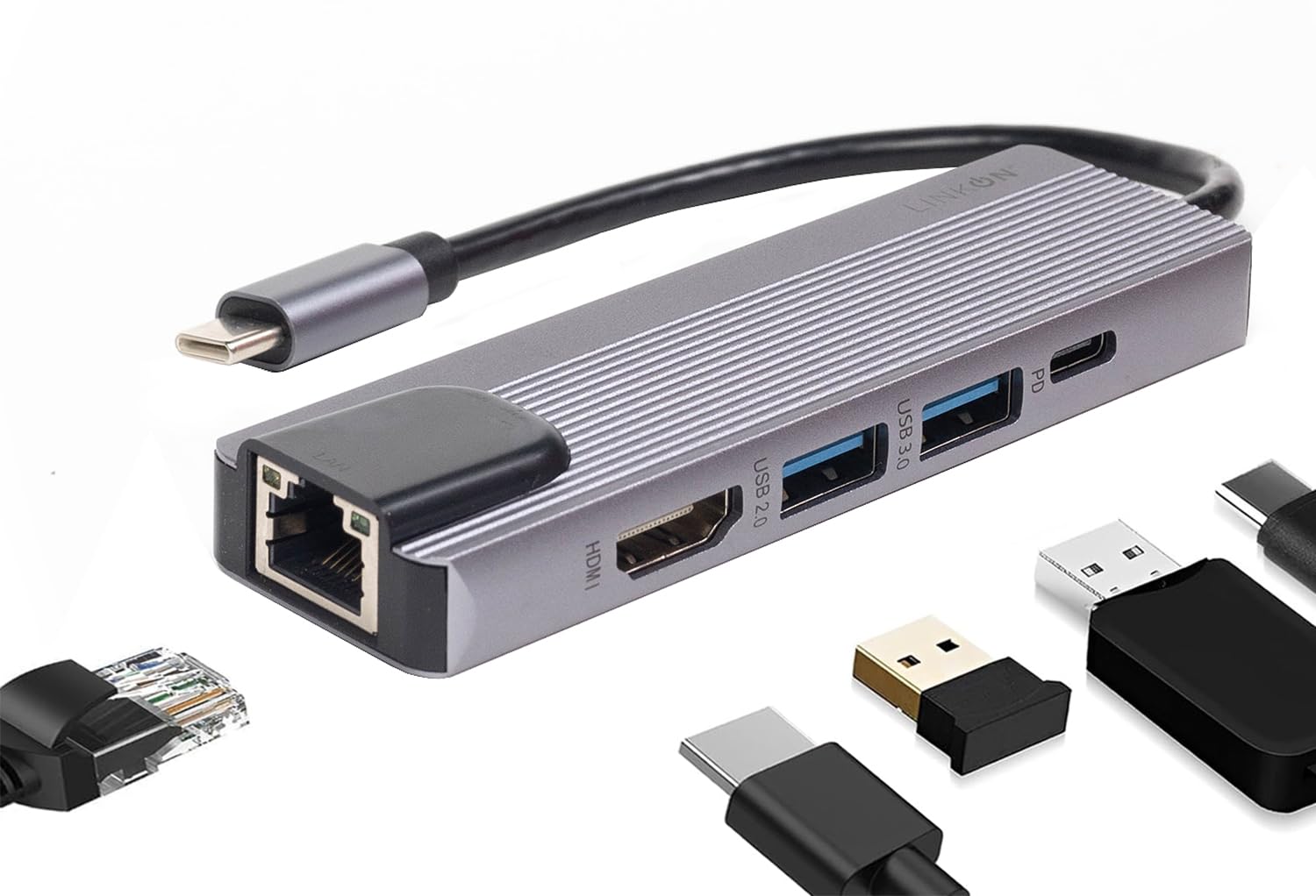 LINKON - Hub USB C Adaptador USB a Tipo C HDMI 4K, Ethernet Red RJ45 ...
