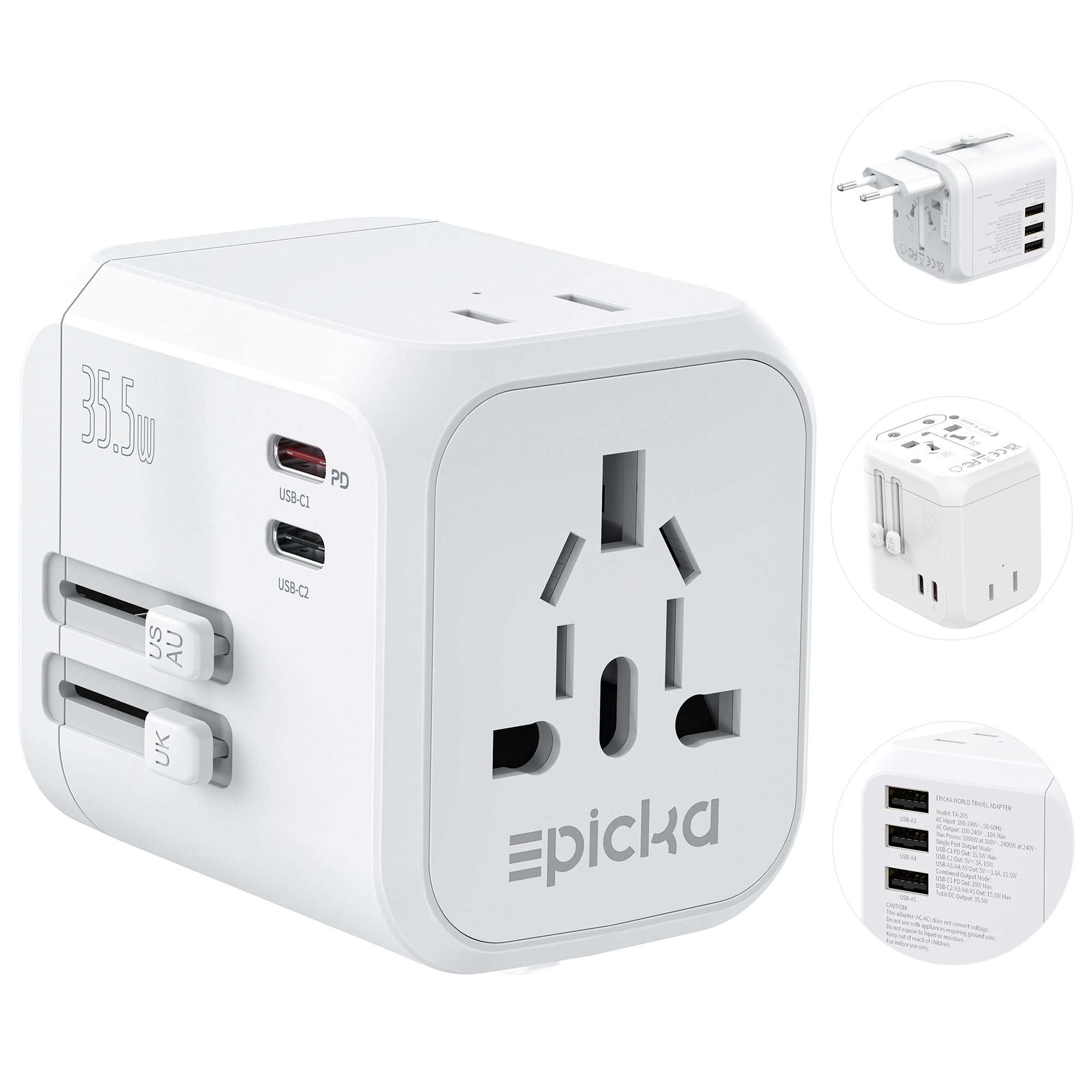 Epicka 35w Universal Travel Adapter With 2 Ac Outlet European ...