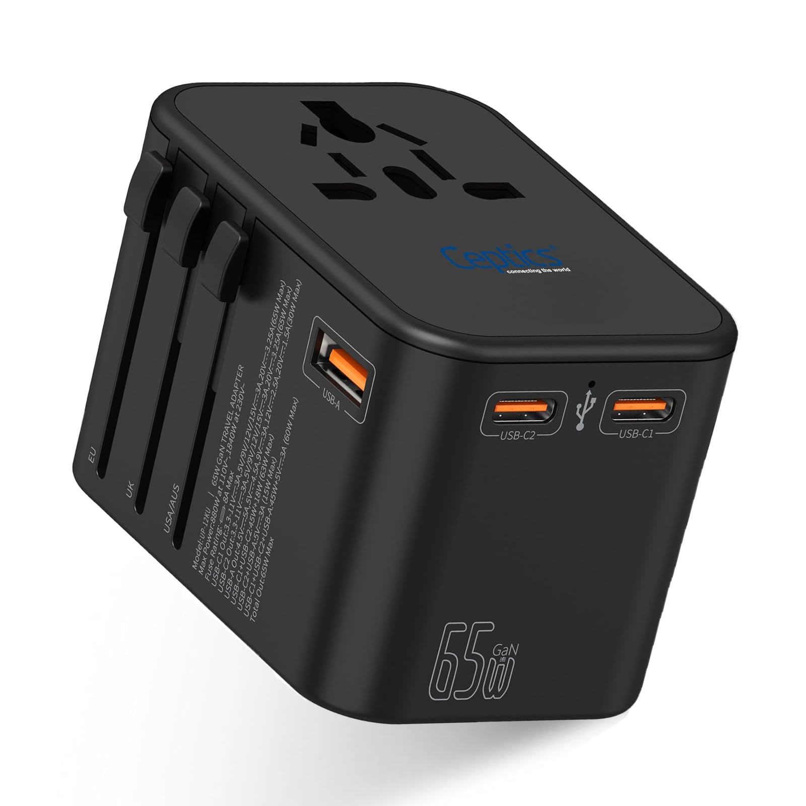 Buy Ceptics Universal Travel Adapter with Type C - 4 in 1 65W ...
