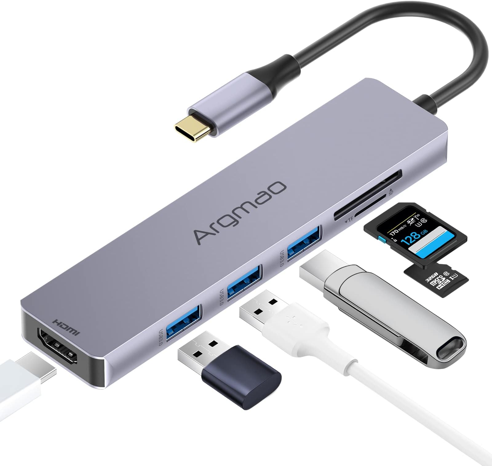Amazon.com: Argmao 6 in 1 USB C Docking Station, 4K@30Hz HDMI, 3 USB 3. ...