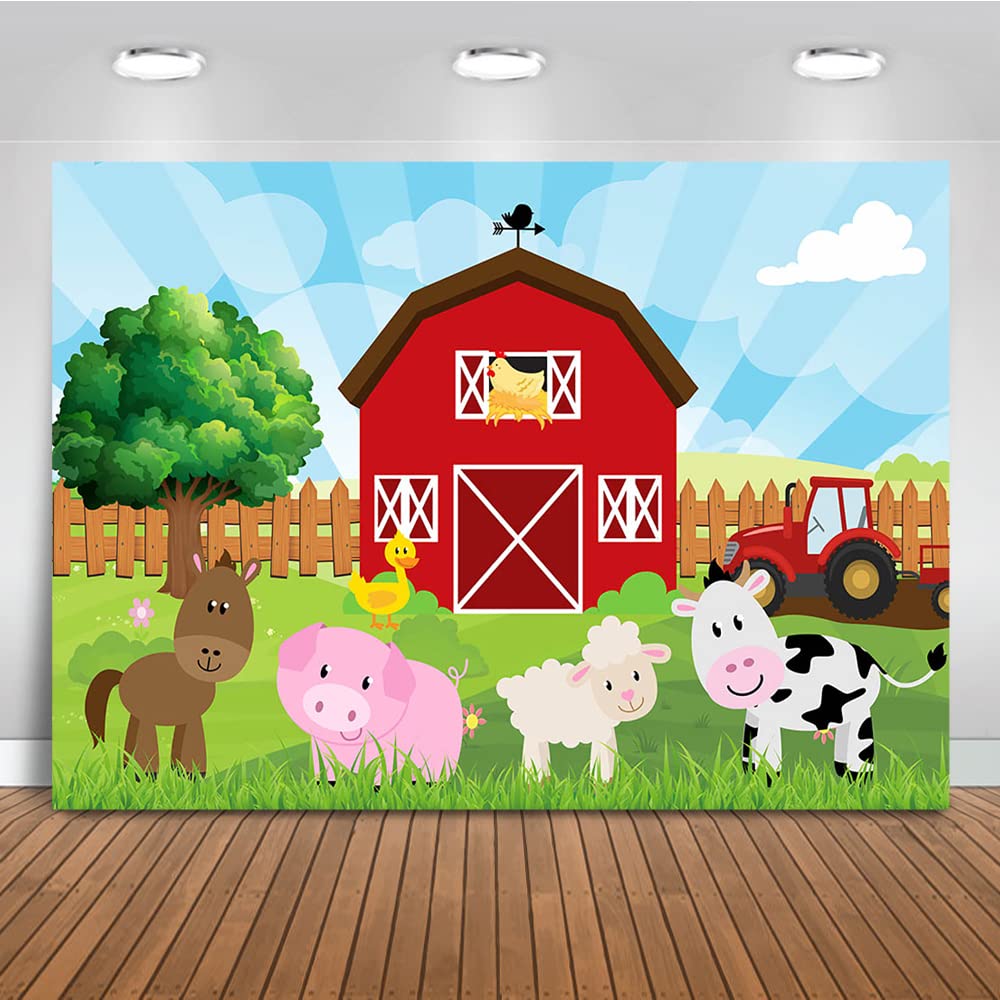 Buy Moca Cartoon Farm Animals Backdrop Red Barn Farm Birthday Party ...