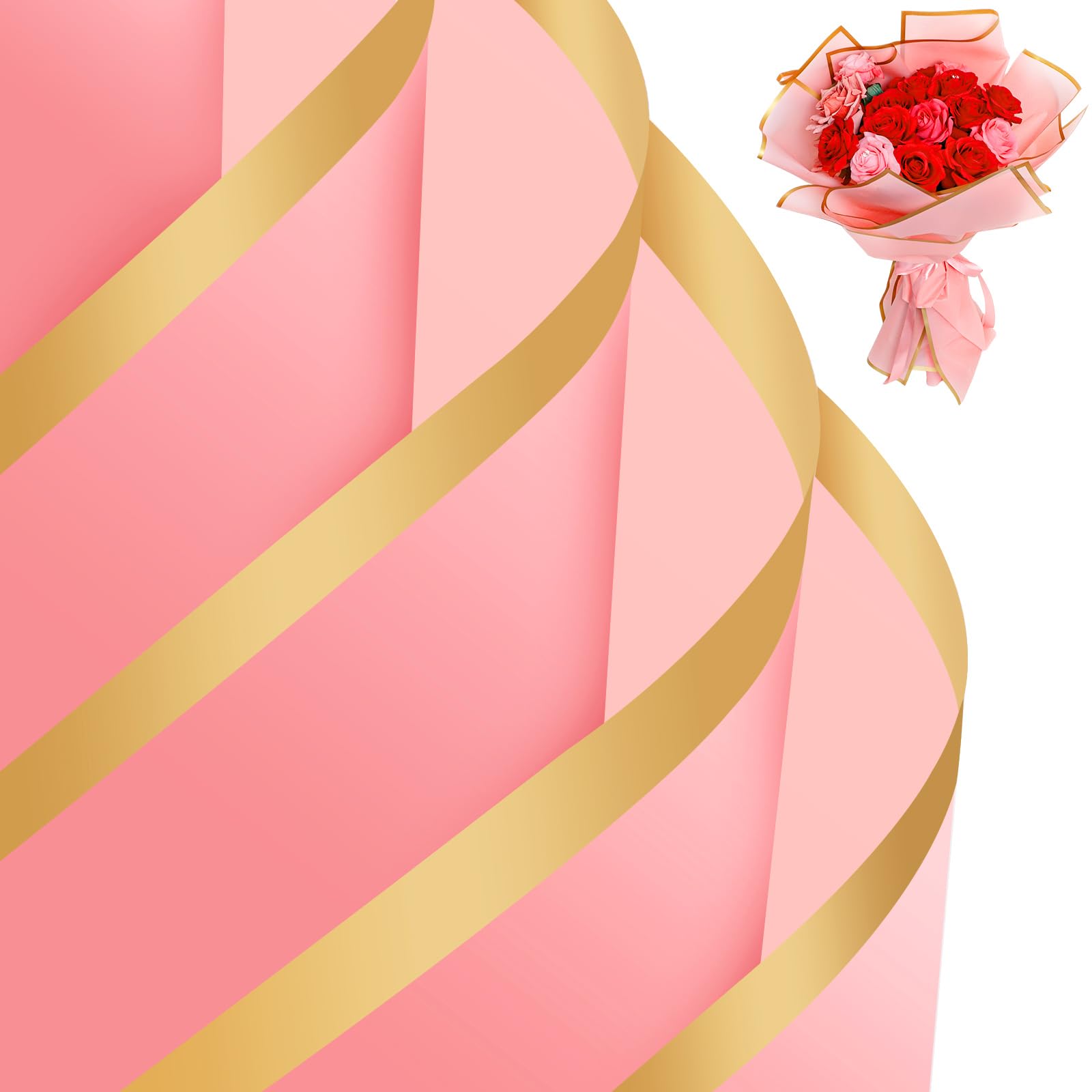 Amazon.com: 25 Sheets Pink Flower Bouquet Wrapping Paper, Valentines ...