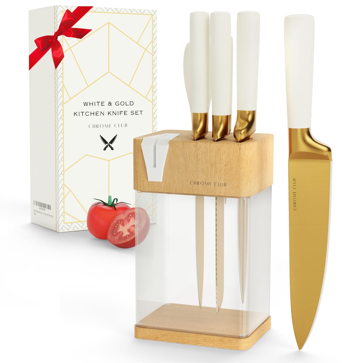 Amazon.com: CHROME CLUB Stainless Steel White and Gold Knife Set with ...