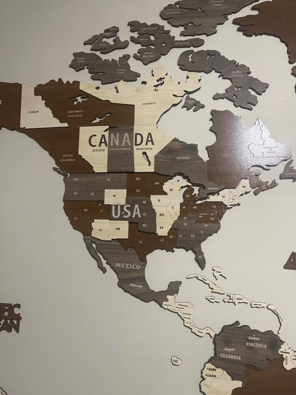 3D Wooden World Map, Multilayered Travel Map with States and Capitals ...