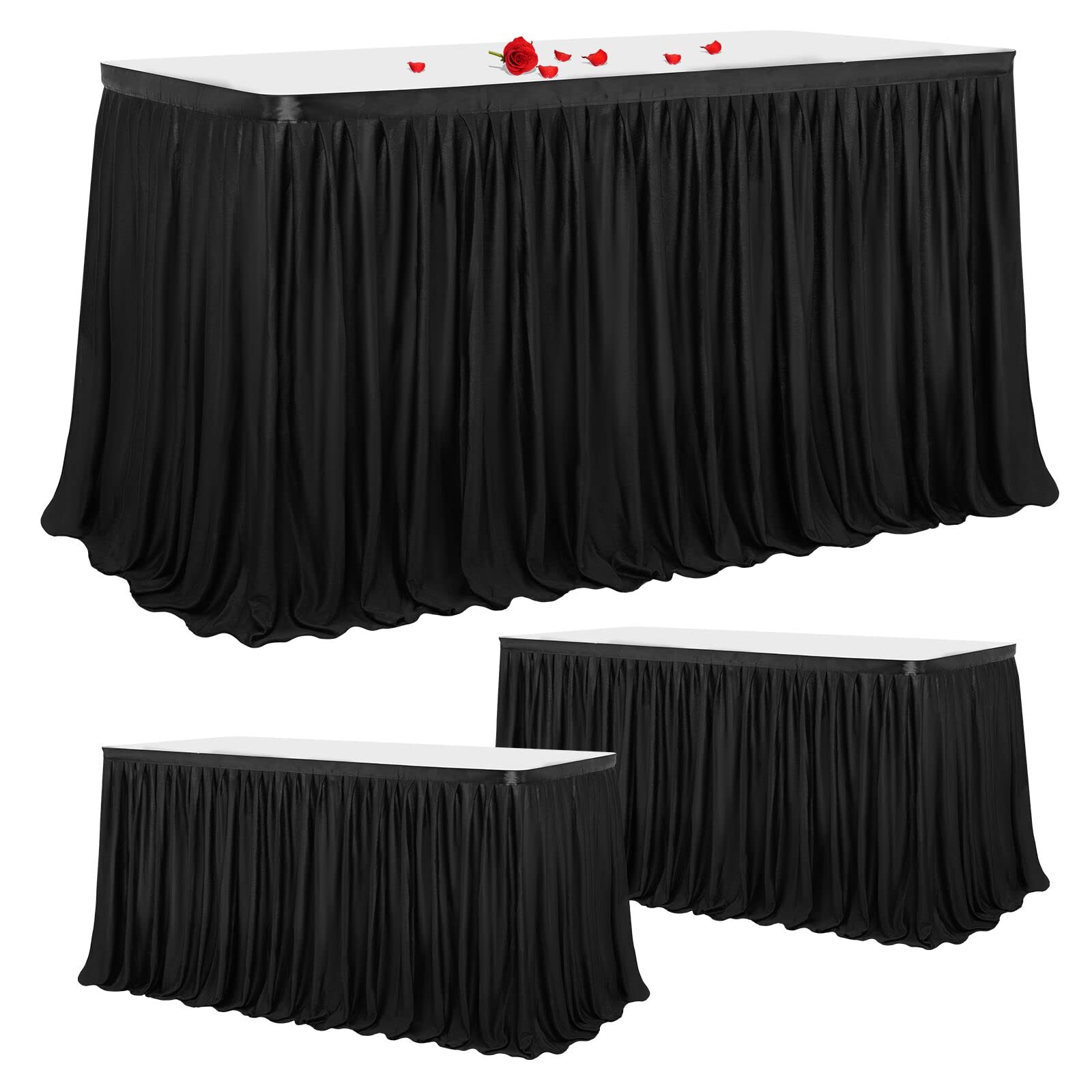 3 Pack Table Skirts For Rectangle Table 6ft Black Ruffle | Desertcart ...