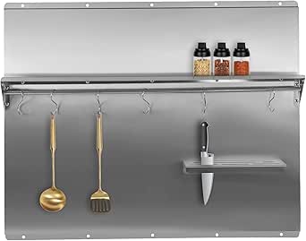 Amazon.com: PROYONGOO Stainless Steel Backsplash with Storage Shelf ...