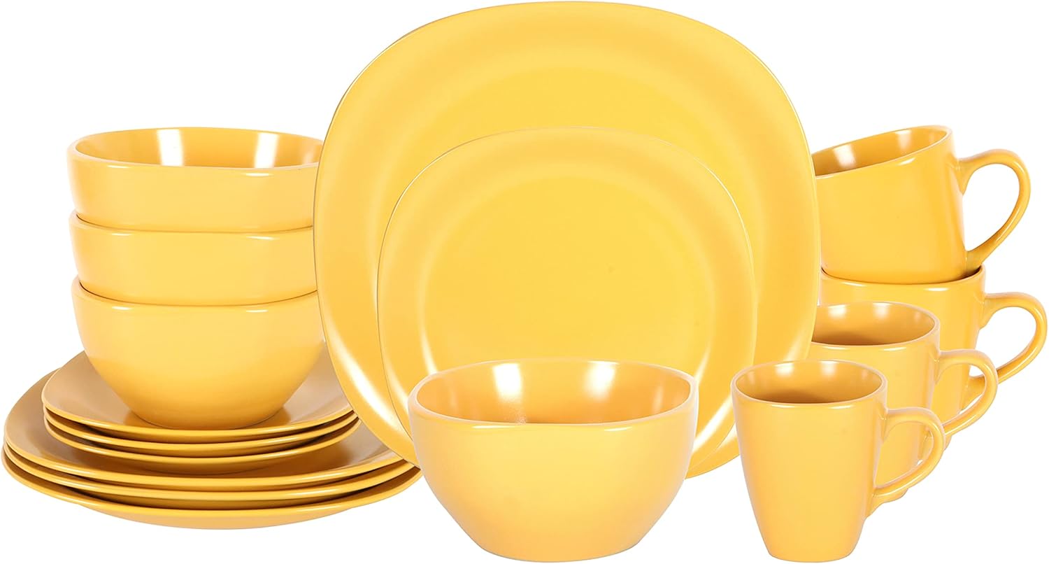 Amazon.com | HomeVss, Stoneware Square 16pc Dinnerware Set, Matte ...