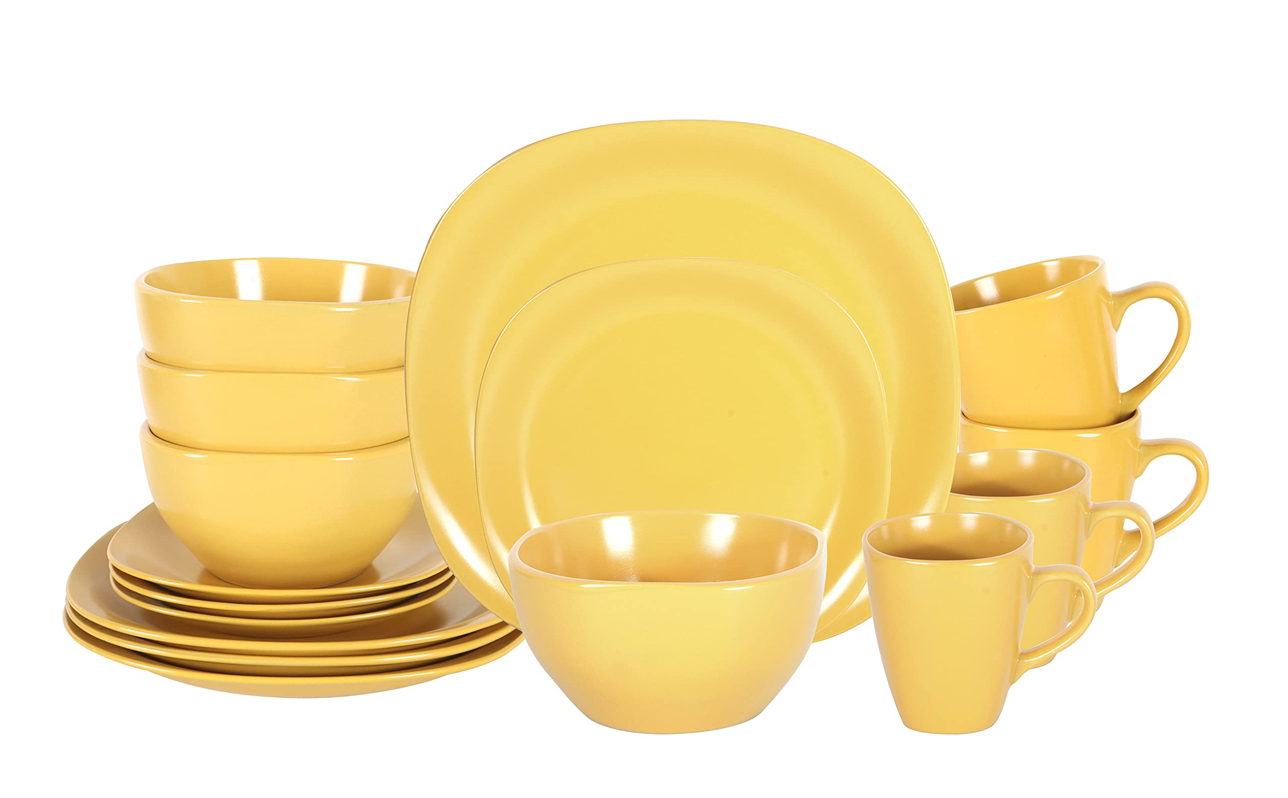 Amazon.com | HomeVss, Stoneware Square 16pc Dinnerware Set, Matte ...
