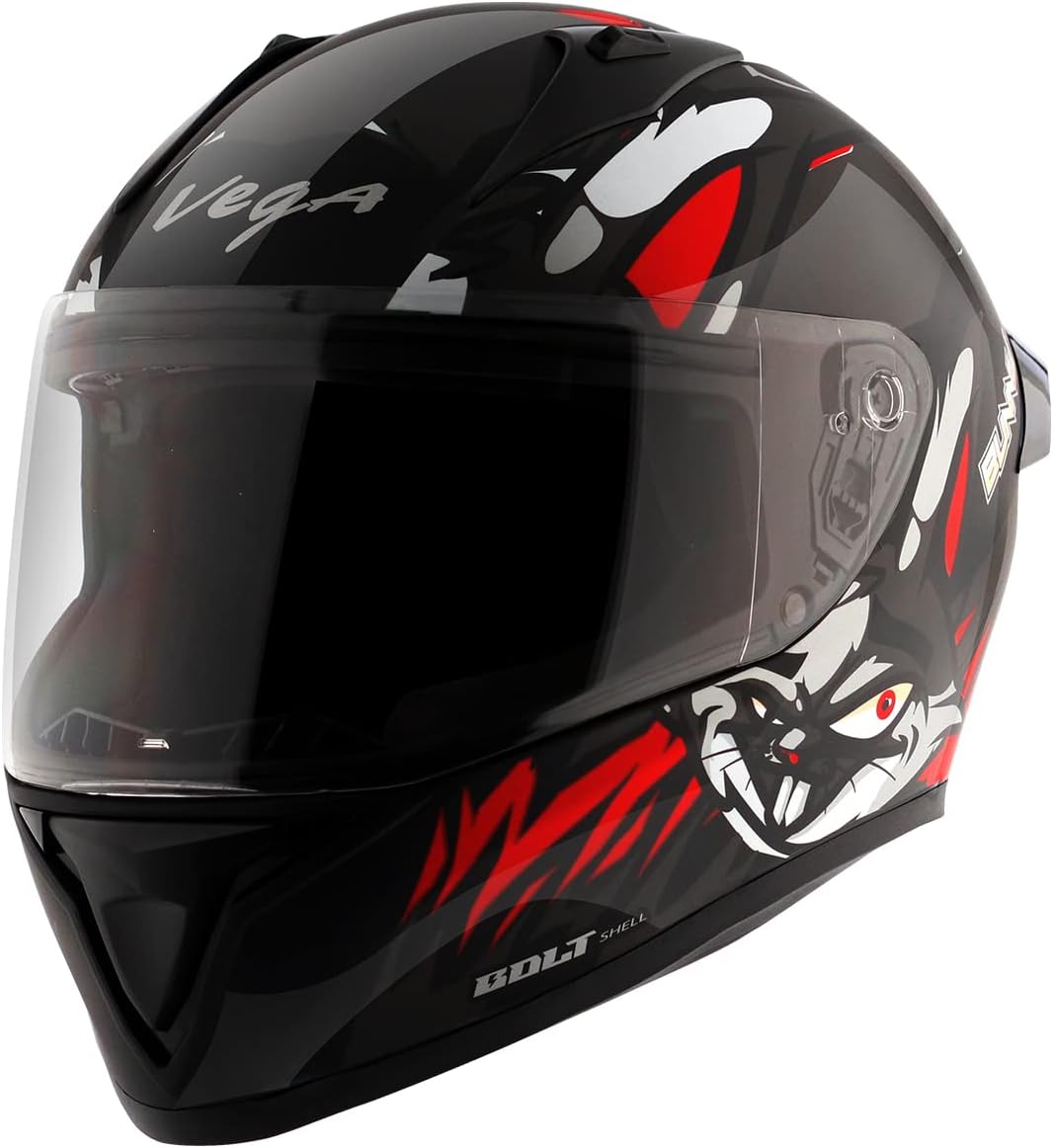 Vega Bolt Bunny Full Face Helmet Black Red, Size: M(57-58 cm) : Amazon ...