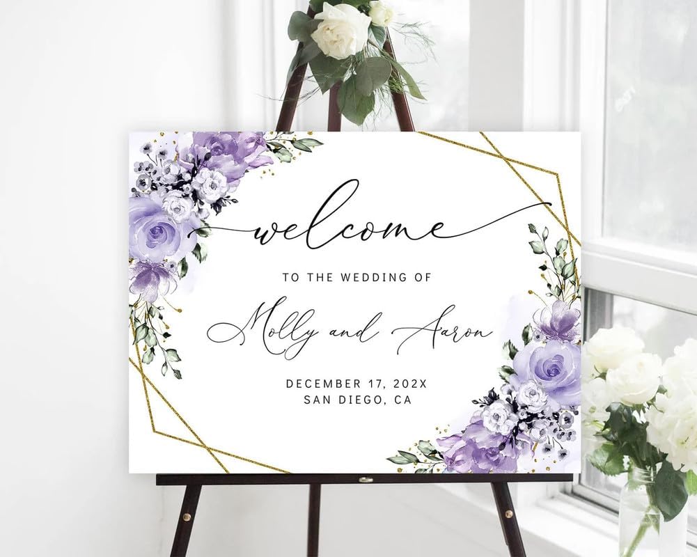 Amazon.com: FIVEMIN Wedding Sign, Lilac Purple Florals, 12" x 18 ...