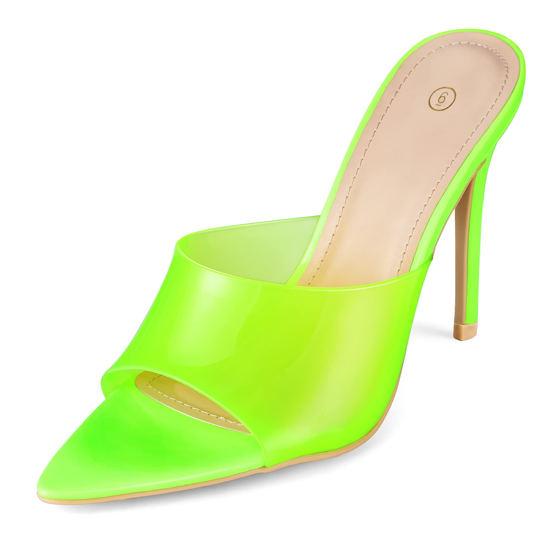 mysoft Women's Pointed Toe Clear Stilettos Transparent Strap Slip On ...