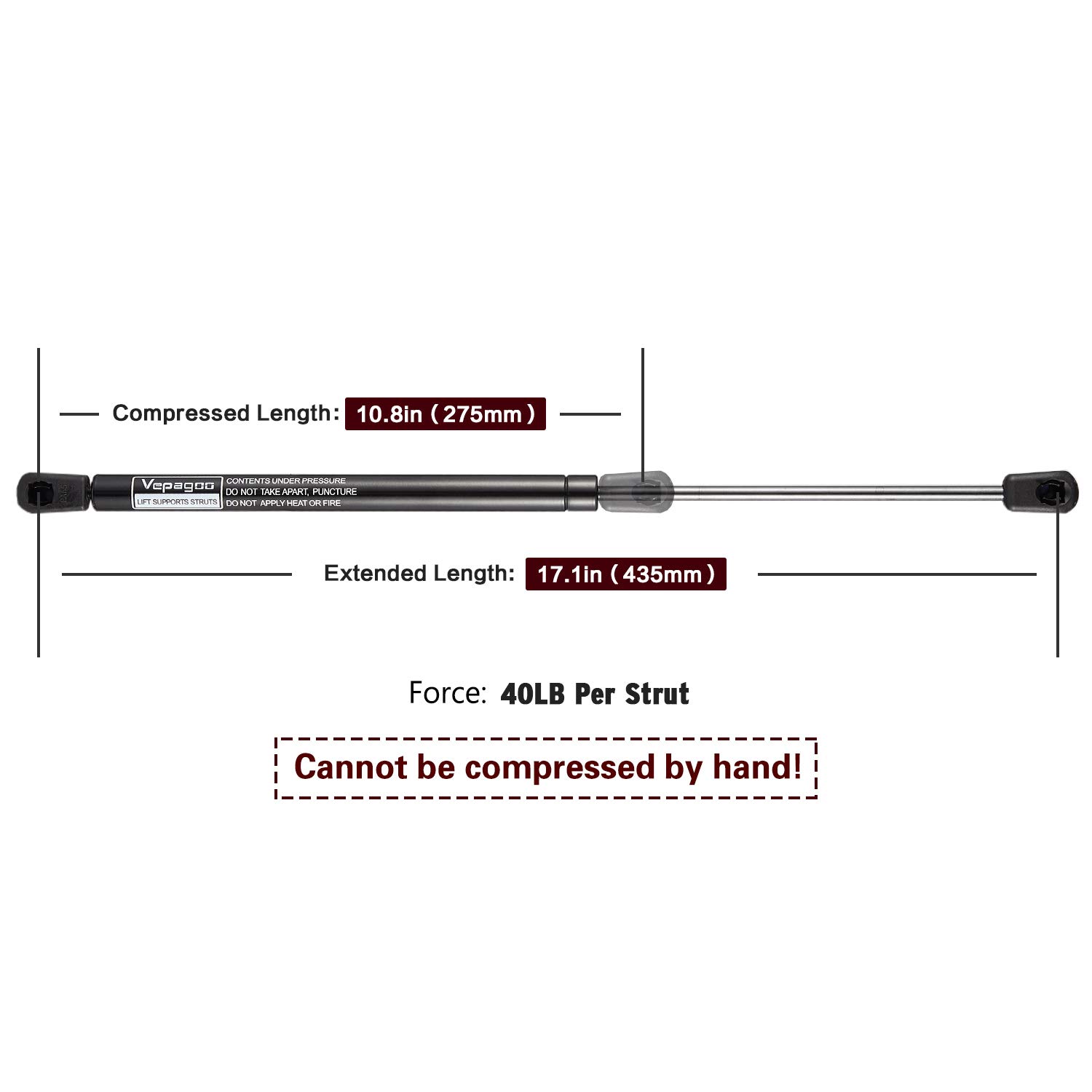 C16-06874 17" 40Lbs/178N Gas Shocks Struts for Leer are Camper Shell ...
