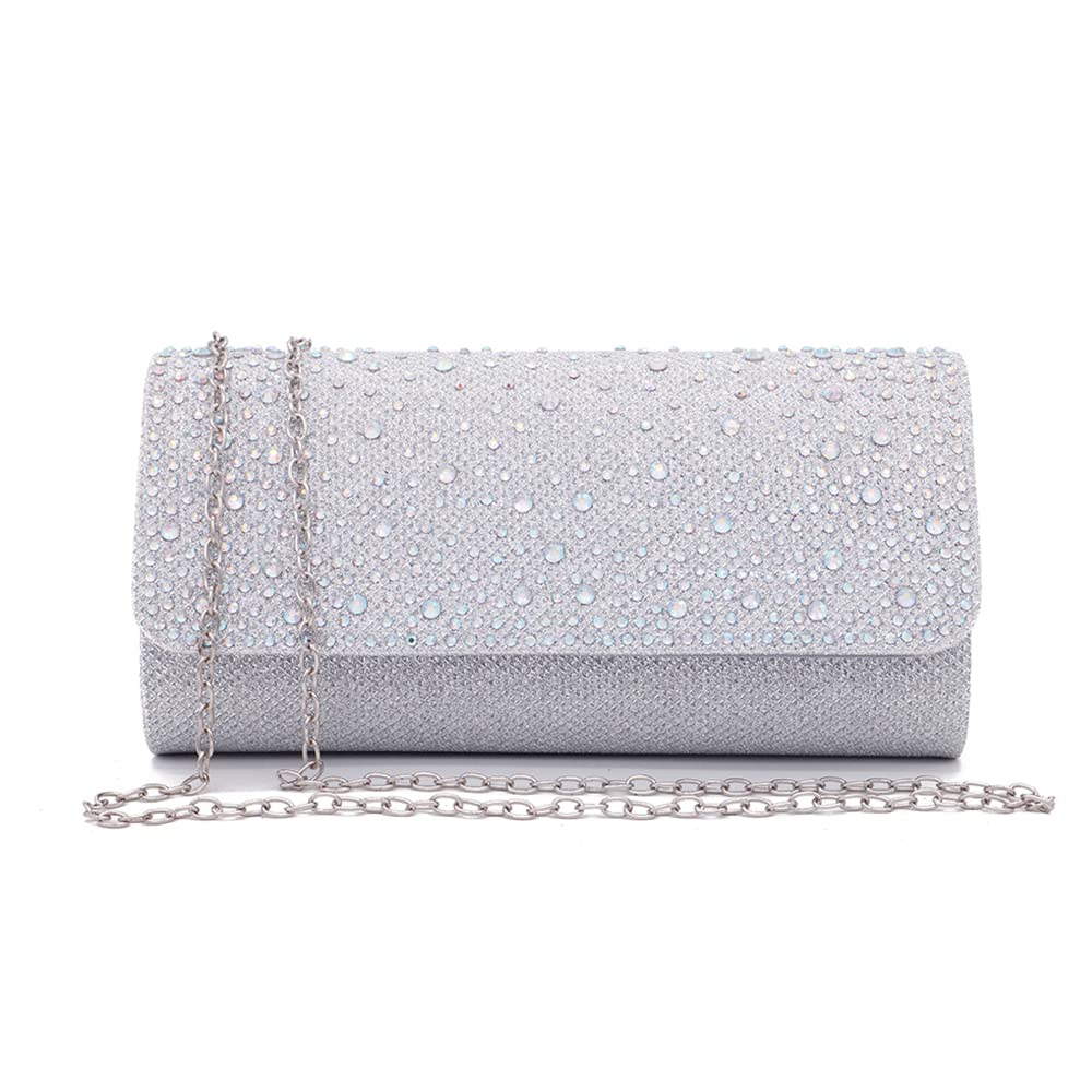 1 x RAW Customer Returns DZOZO Women Clutch Bag Sparkly Silver Evening ...