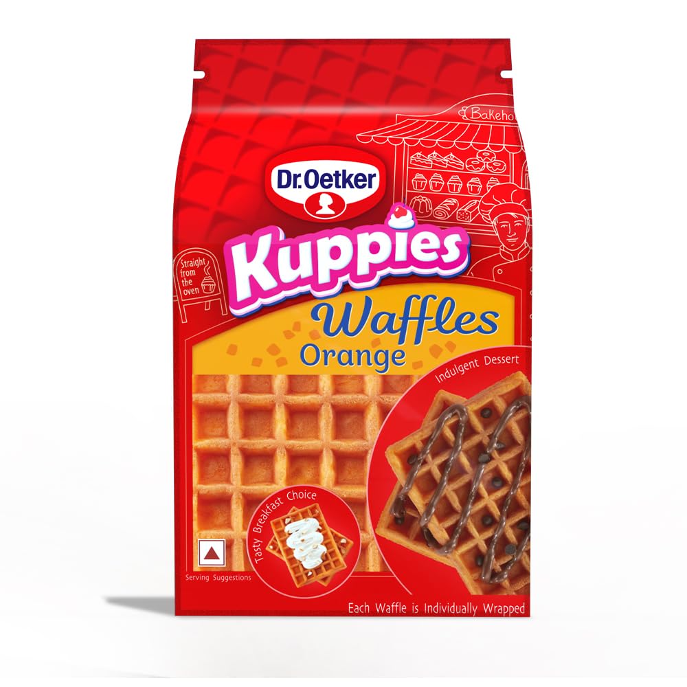 Dr. Oetker Kuppies Waffles Orange Pack of 2 | Each Pack contains 4 Waffles | Ready-To-Eat Soft ...