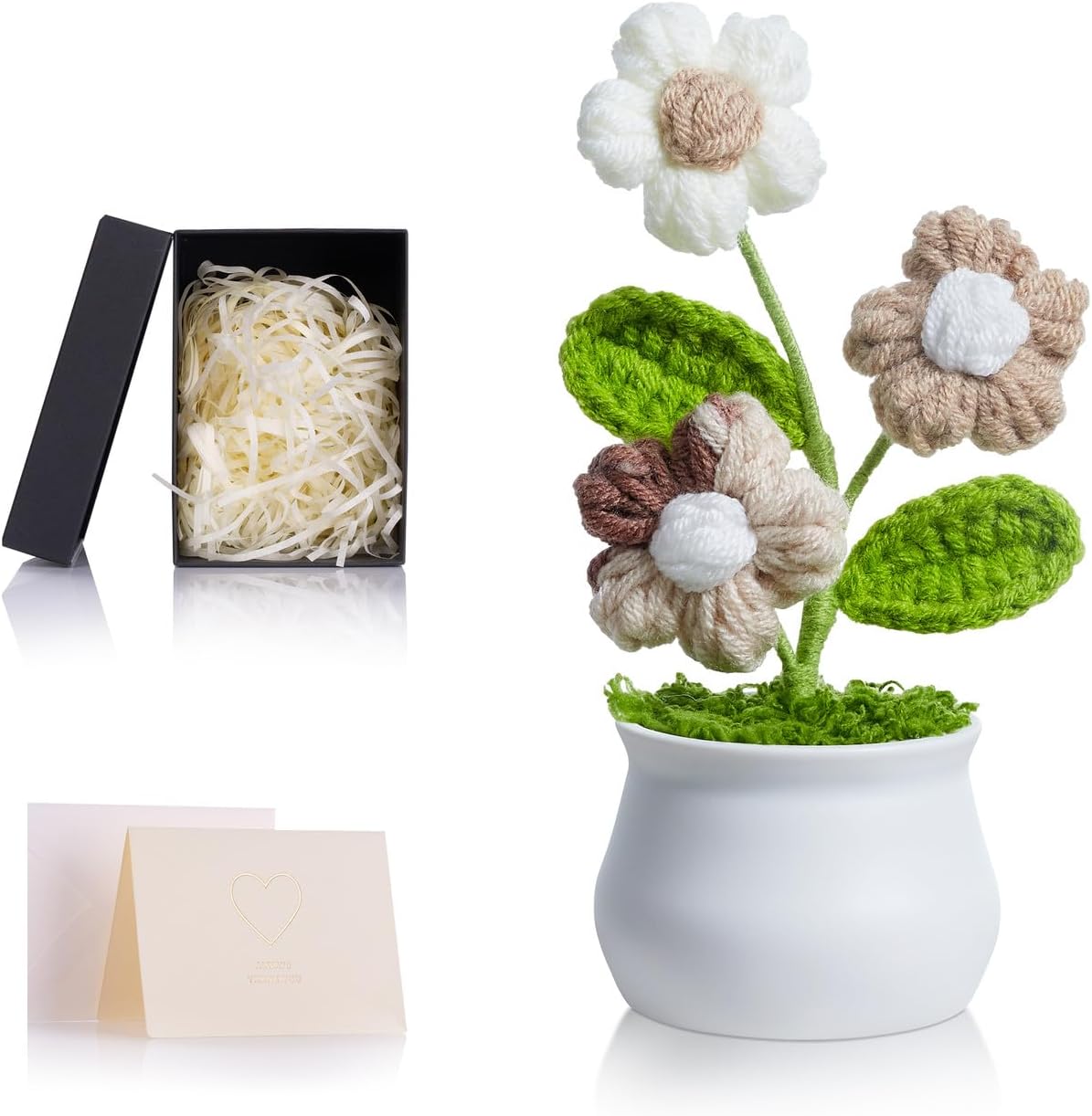 Amazon.com: ZHIYUXI Brown Crochet Flowers Handmade Puff Knitted Flowers ...