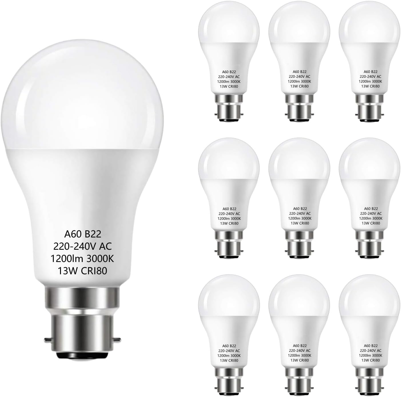 sunplux B22 Bayonet Cap Light Bulbs, 100W Equivalent Warm White 3000K ...