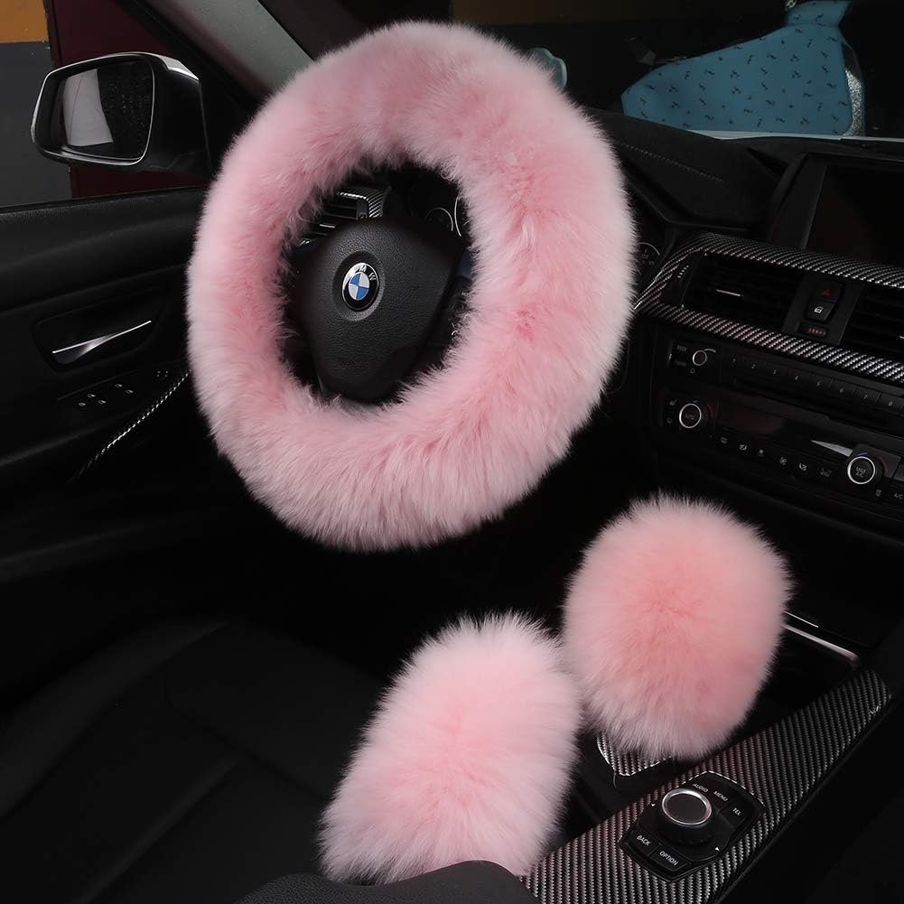 Amazon.com: Carbella Aspen Pink Fuzzy Steering Wheel Cover for Women ...