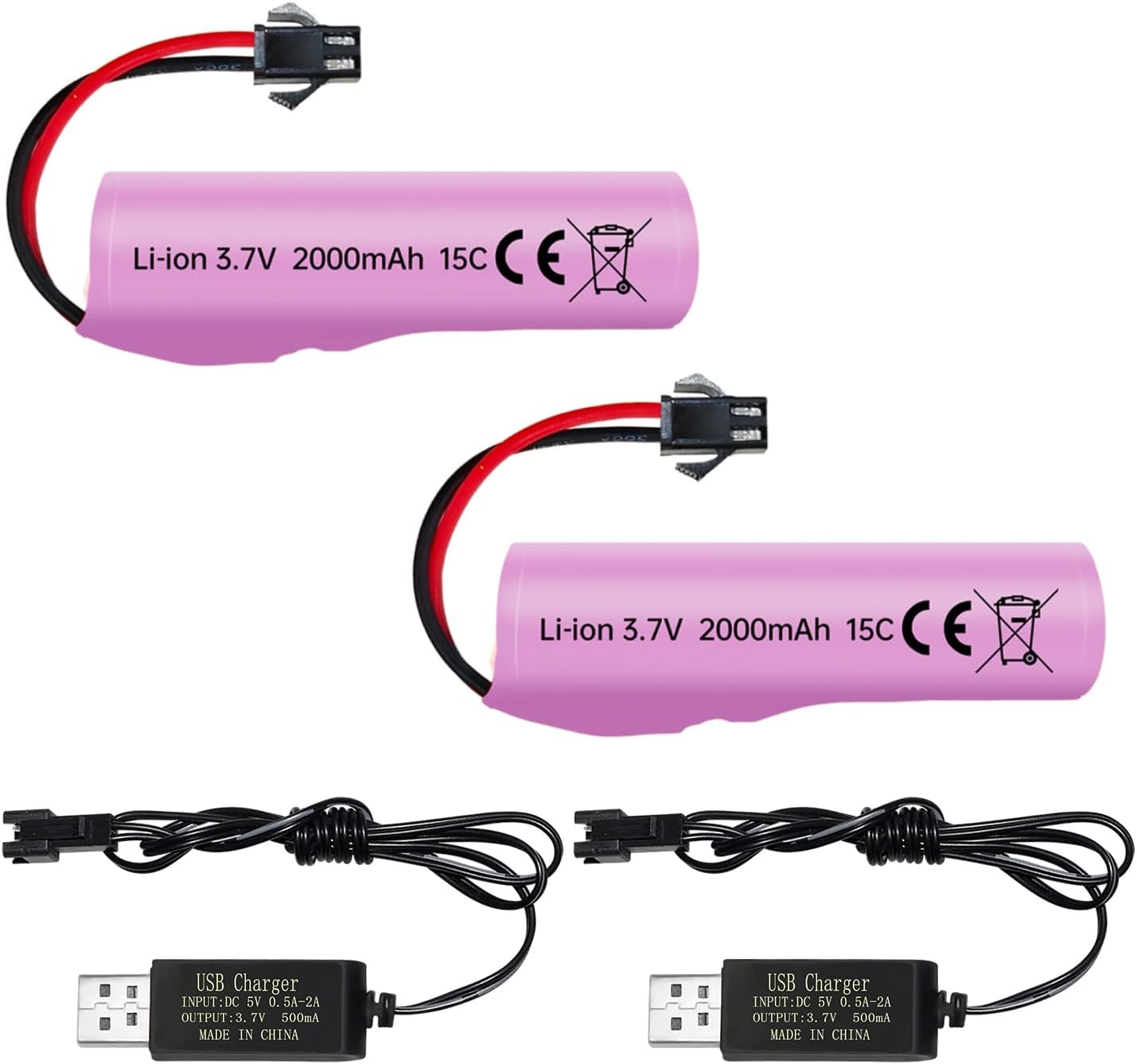 Amazon.com: sea jump 2PCS 3.7V 2000mAh SM-2P Plug Lithium Battery ...
