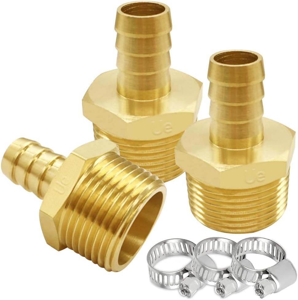 Uenede 3PCS Brass Hose Barb Fittings 3/4" NPT Male to 1/2" Barb Adapter ...