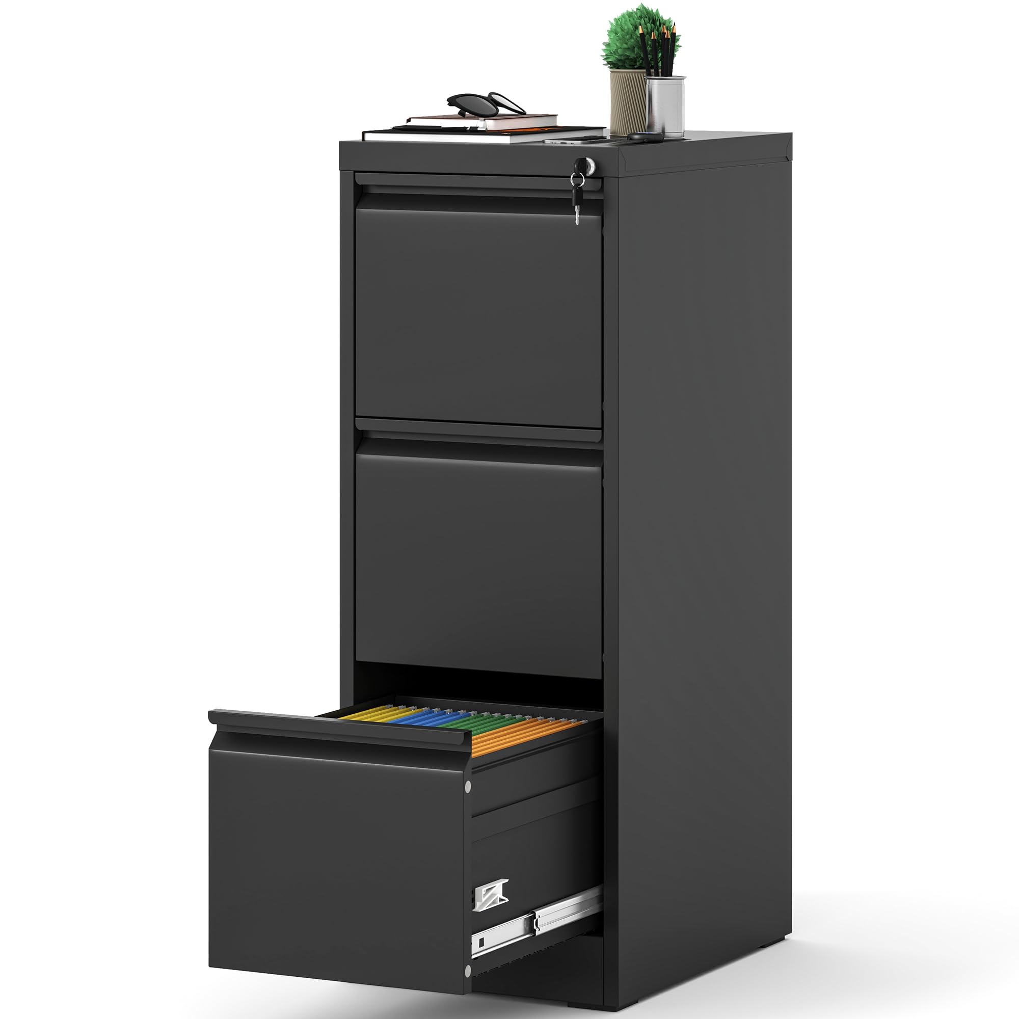 Amazon.com: AQY 3 Drawer File Cabinet with Lock, Metal Filing Cabinets ...