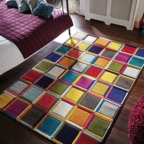 Quality Handcarved Geometric Design Rainbow Multi Coloured Rug (Marco ...