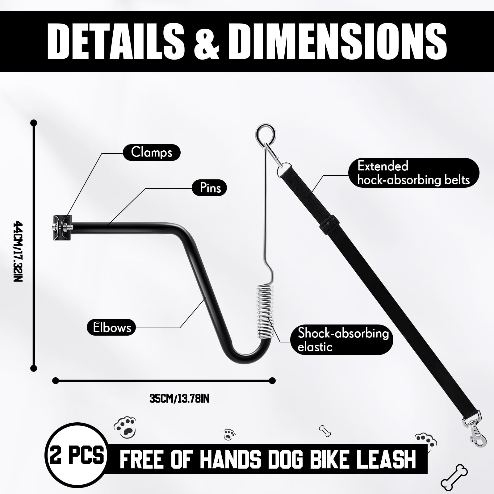 2 Pcs Dog Bike Leash Hand Free Adjustable Dog Bike Attachment Kit ...