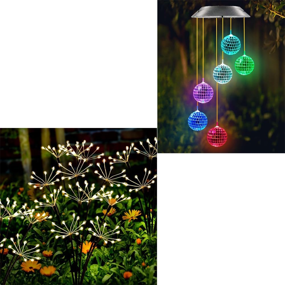 Kwaiffeo Solar Firework Lights & Solar Discoball Lights for Outside ...