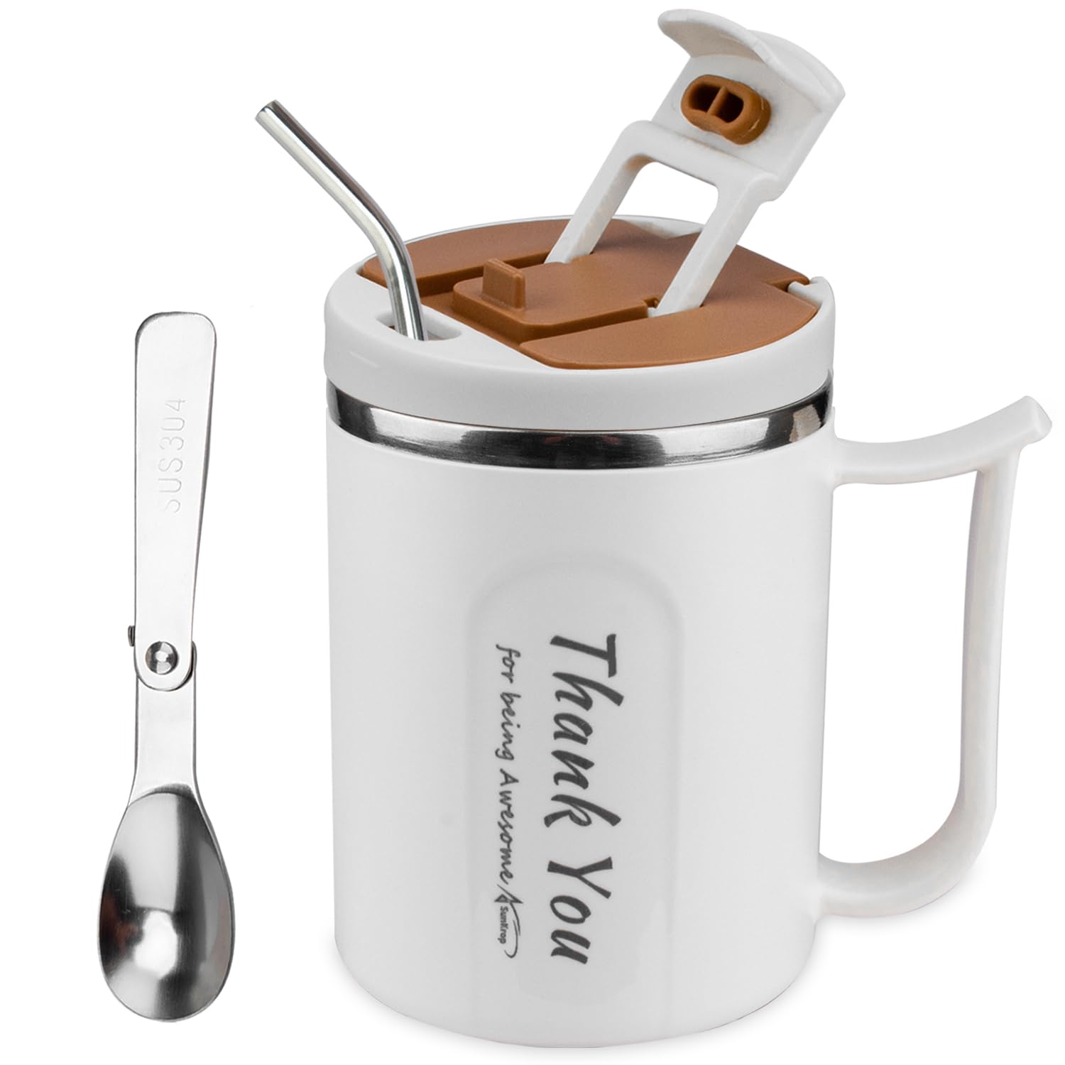 Amazon.com | SunKrop Coffee Cup with Straw and Spoon 17OZ/500ML ...
