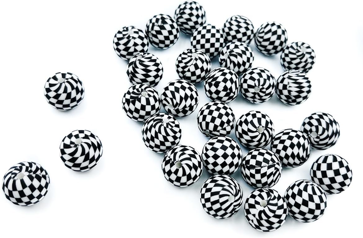 Amazon.com: 30Pcs Silicone Printed Beads Checkerboard Print Bead 15mm ...
