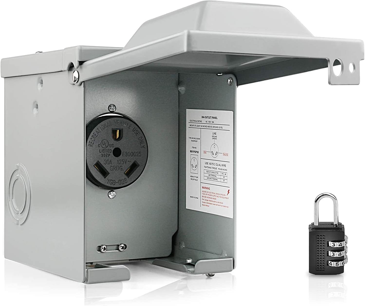 Gerguirry Caja de toma de corriente para RV de 30 amperios, 125250 voltios, cerrada, bloqueable ...
