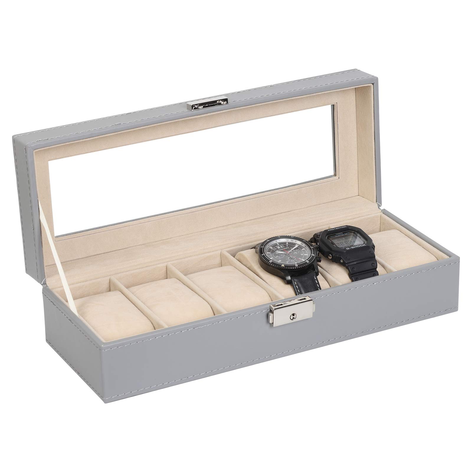 Snapklik.com : Watch Case, 6 Slot Leather Watch Box Display Case ...