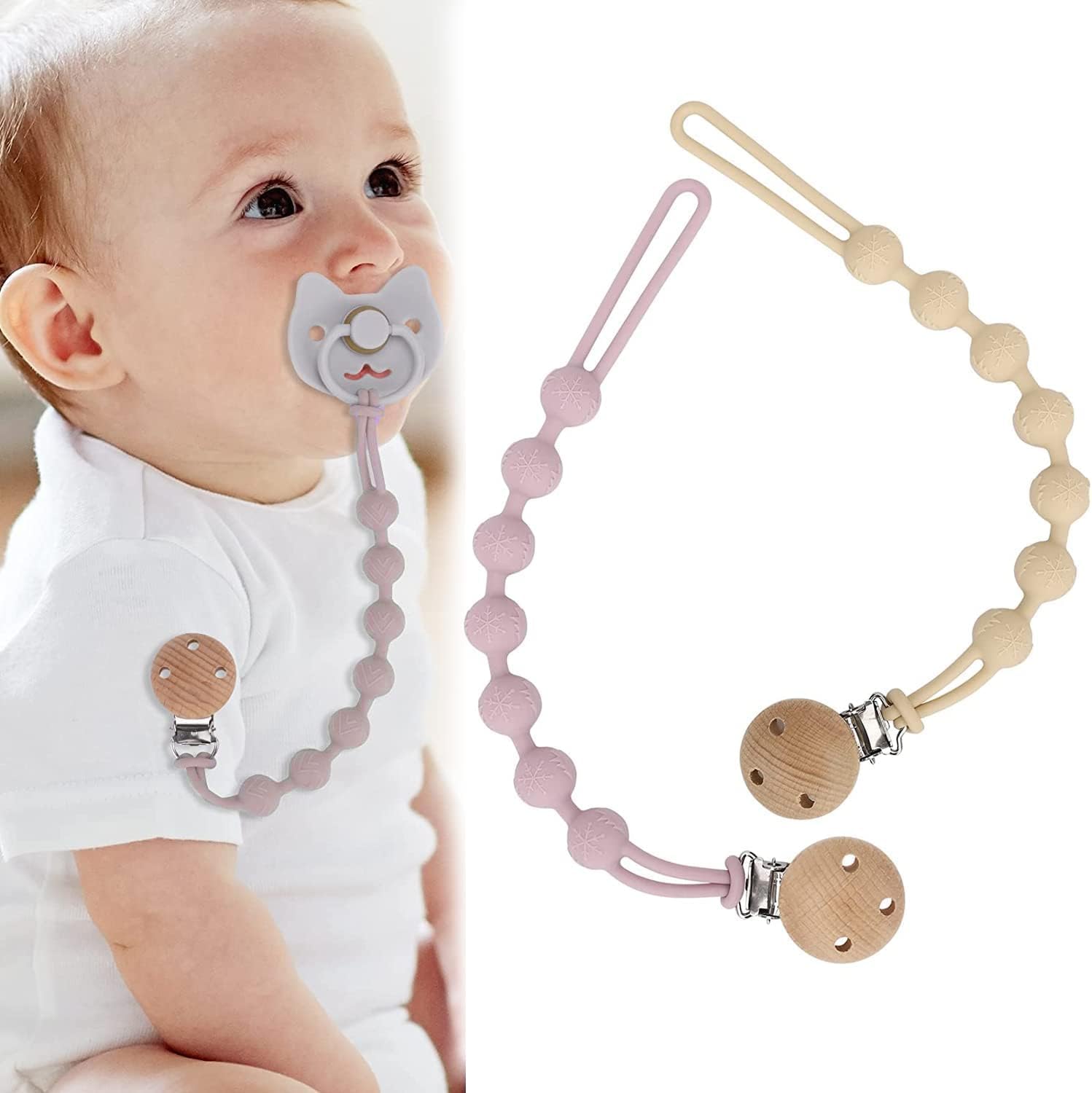 Silicone Pacifier Clip, 100% Silicone Pacifier Strap with Clip Keeps ...