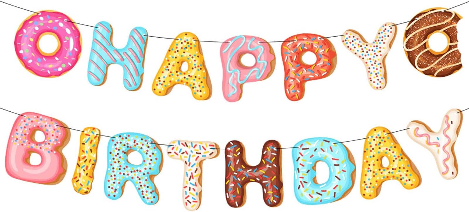 Amazon.com: Donut Party Supplies Happy Birthday Banner Donut Party ...