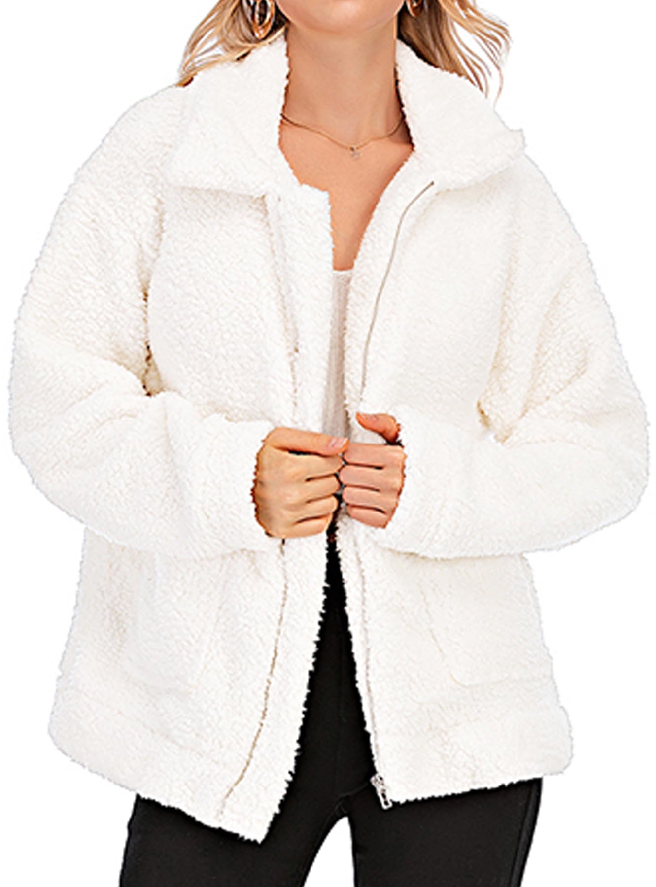 Comeon Winter Coats for Women Shaggy Fur Jacket Fuzzy Faux Shearling ...