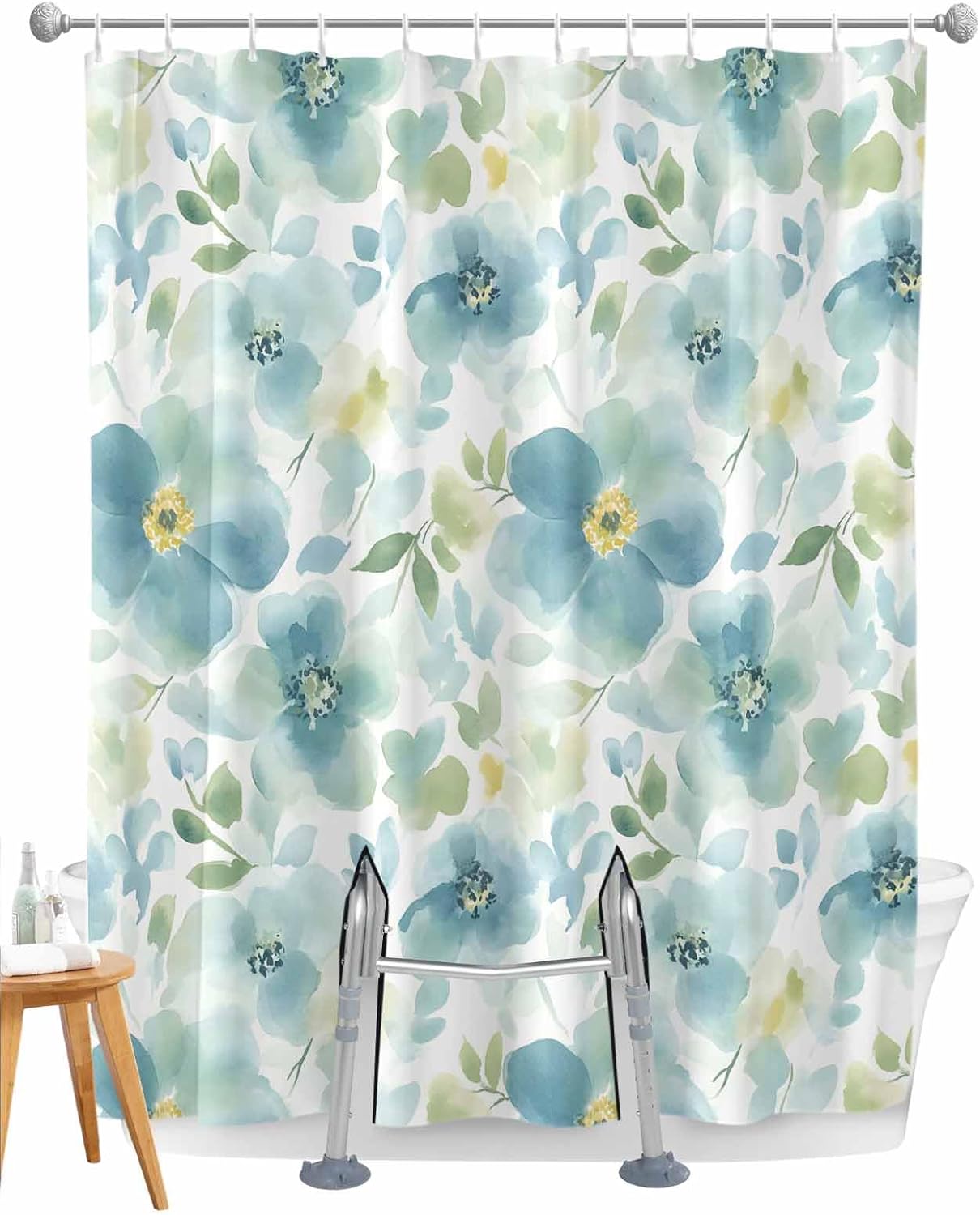 Amazon.com: Qiaullityot Teal Blue Flower Split Shower Curtain for ...