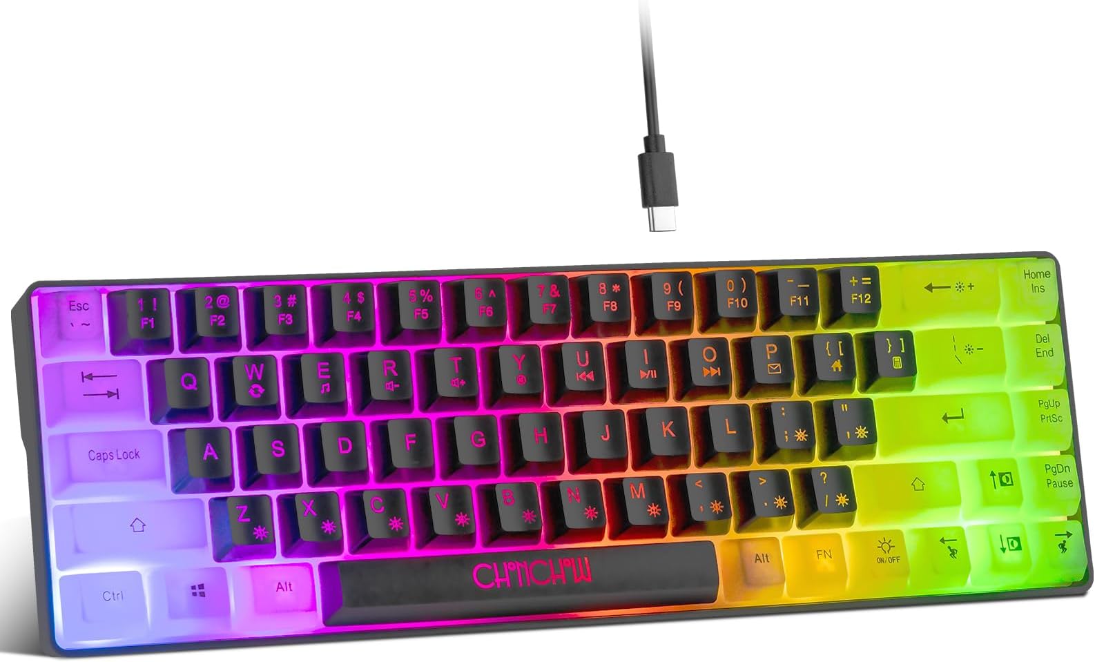 CHONCHOW Mini teclado RGB 60% para juegos, 68 teclas, pequeño compacto ...