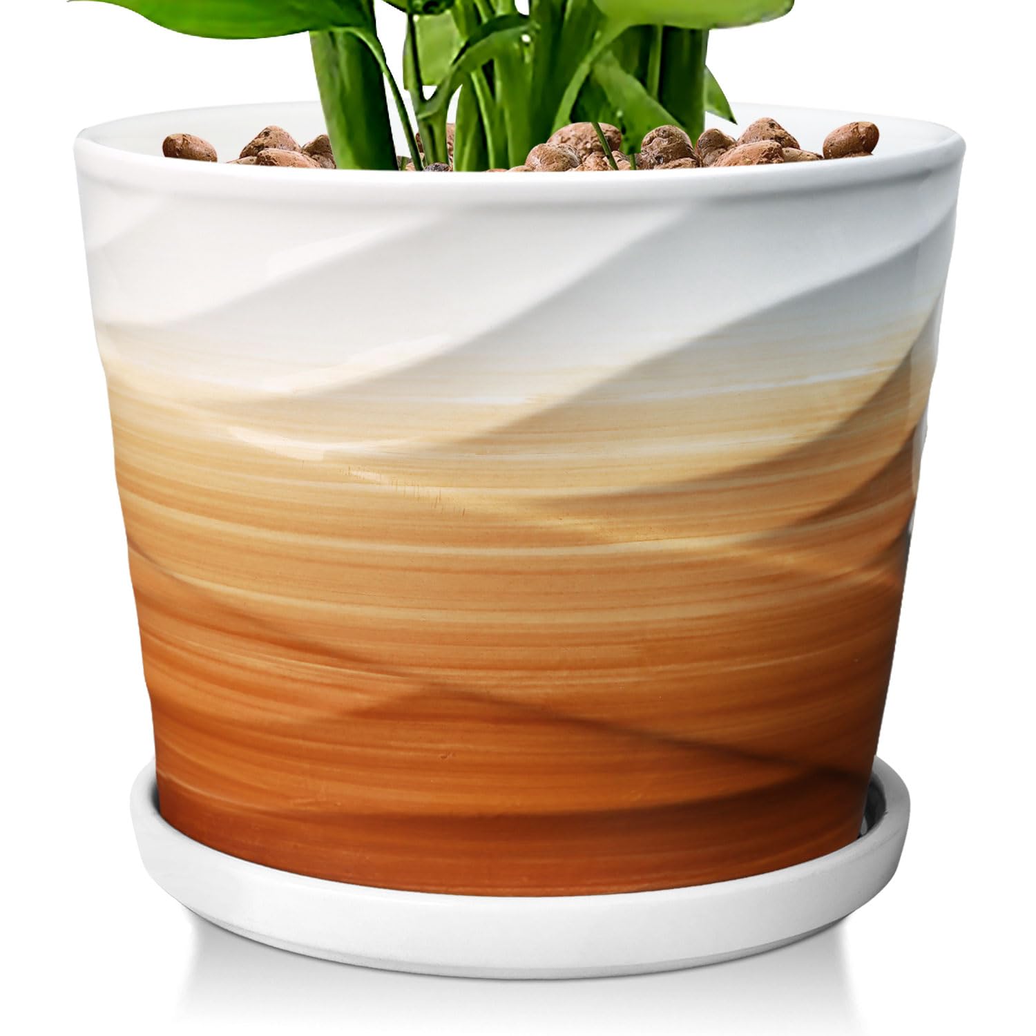 Amazon.com: YUFDA Ceramic Planters, 8 inch Plant Pots with Drain Holes ...
