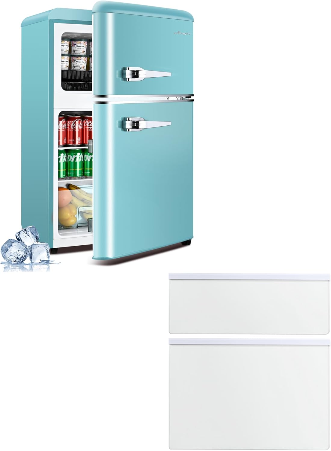 Amazon.com: Anypro 3.2 Cu.Ft Retro Double Door Small Fridge and Glass ...