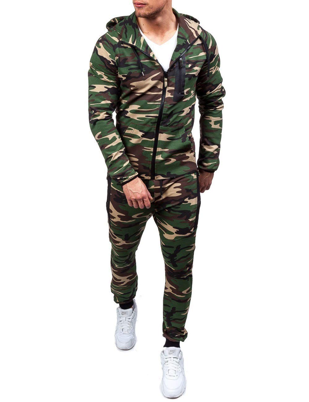 RINZON Men's 2 Piece Military Camo Zipper Hoodis and Pants Jogging Set ...