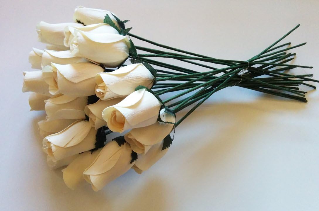 Amazon.com: Seddex 24 Beautiful Realistic Ivory White Wooden Roses ...