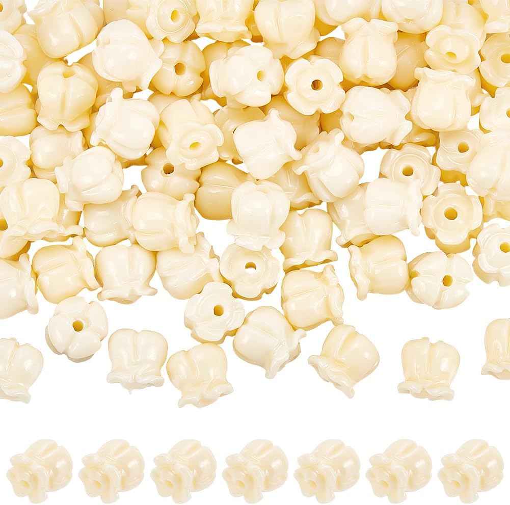 Amazon.com: SOFPLATE 100Pcs Carved Coral Beads Tulip Flower Beads 3D ...