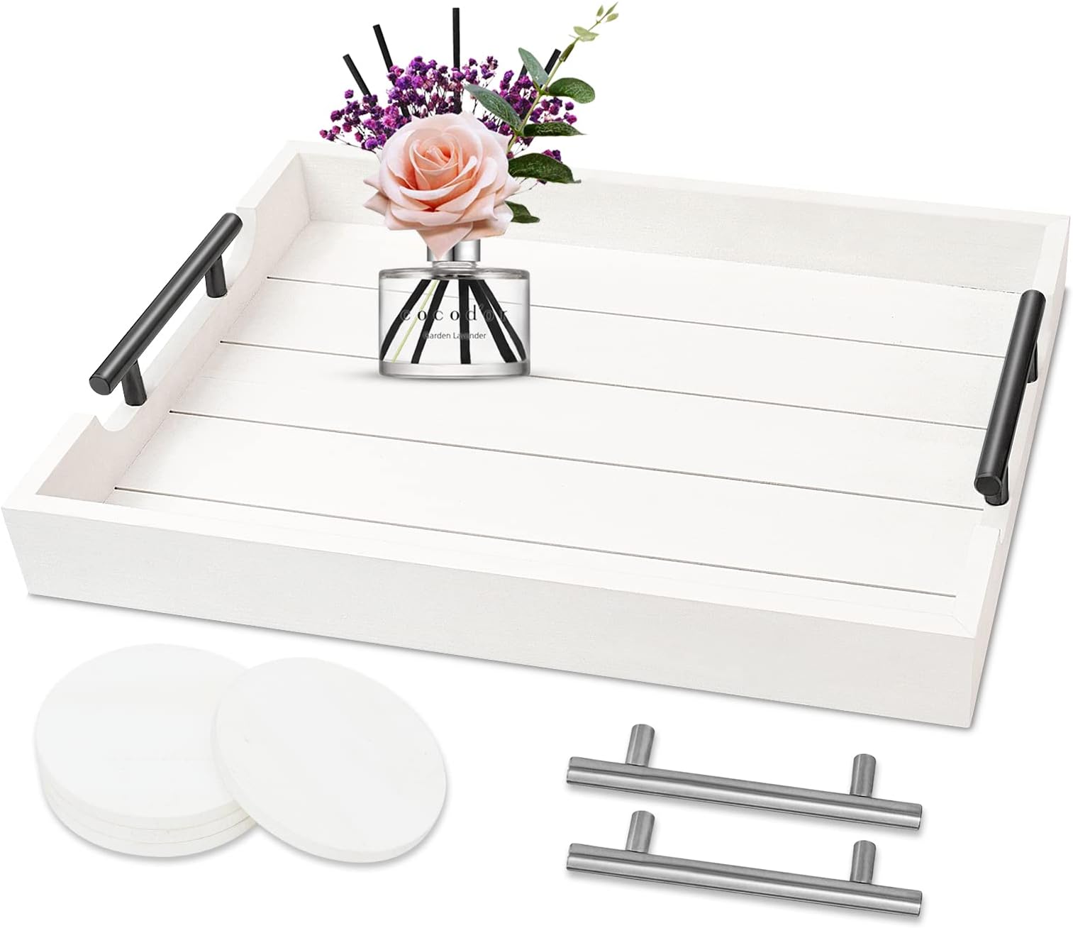 Amazon.com: White Serving Tray with Gold Handles by Cozy Décor ...