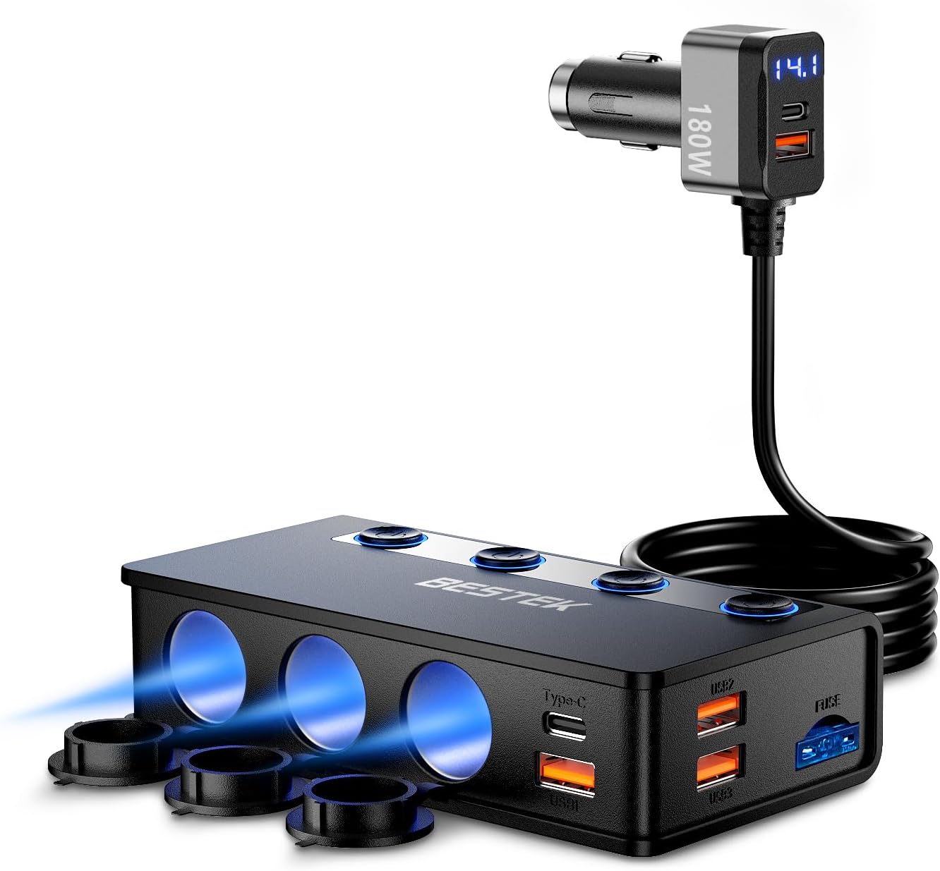 Amazon.com: BESTEK Cigarette Lighter Splitter Adapter: 9 in 1 Car ...