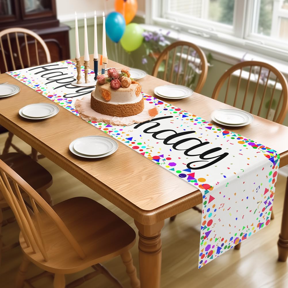 Snapklik.com : Happy Birthday Table Runner, 72 X 13 Inch White Confetti ...
