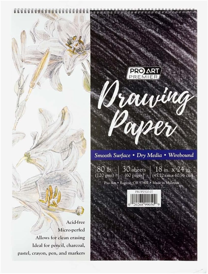 Amazon.com: Pro Art Prem Drawing Paper Pad 18x24 30sht 80#Wire : Arts ...