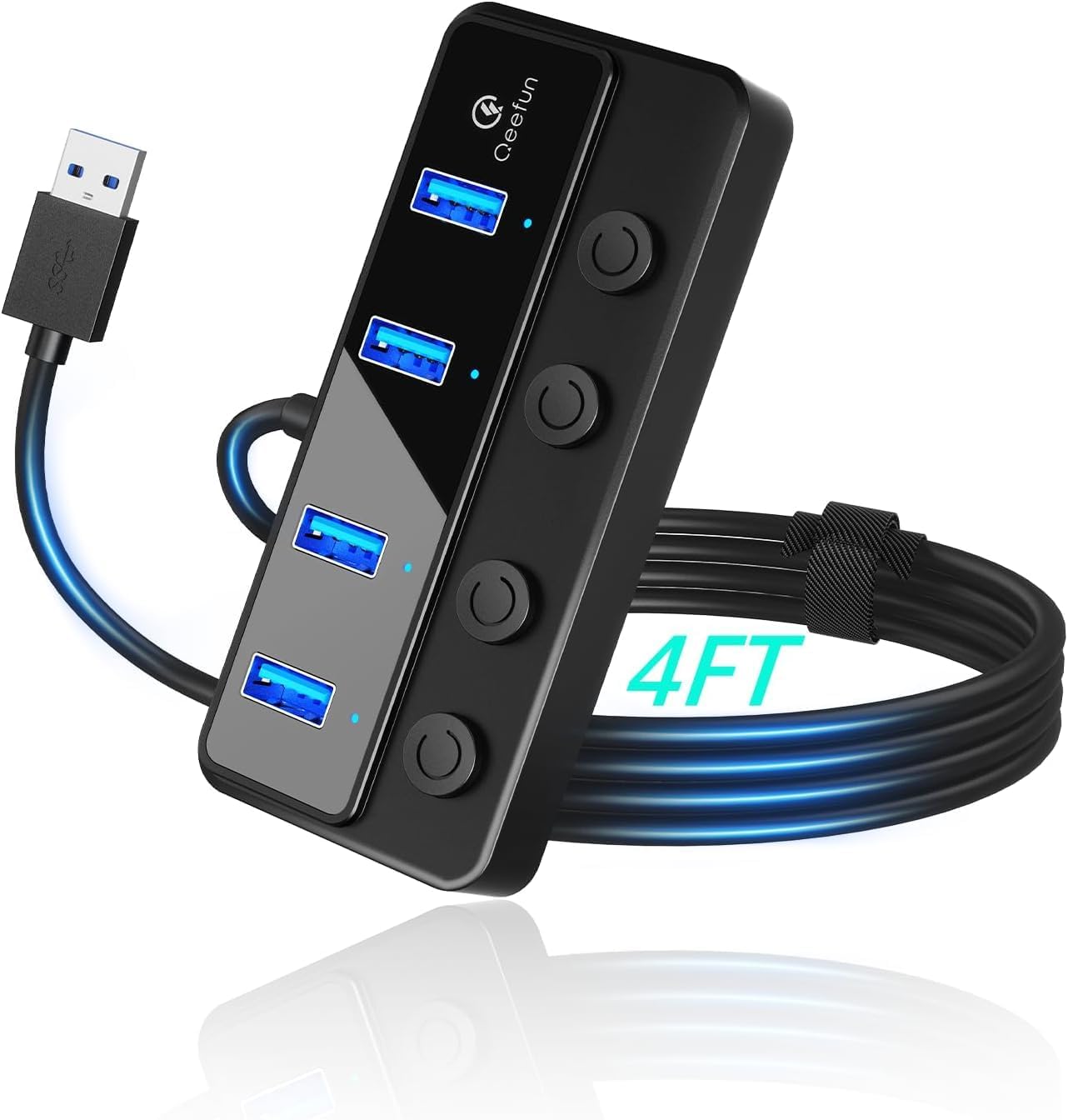 Amazon.com: Qeefun Powered USB Hub, 7-Port USB 3.0 Hub, USB Extender ...