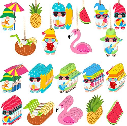 Amazon.com: 36 Pcs Summer Wood Hanging Ornaments Summer Ornaments for ...